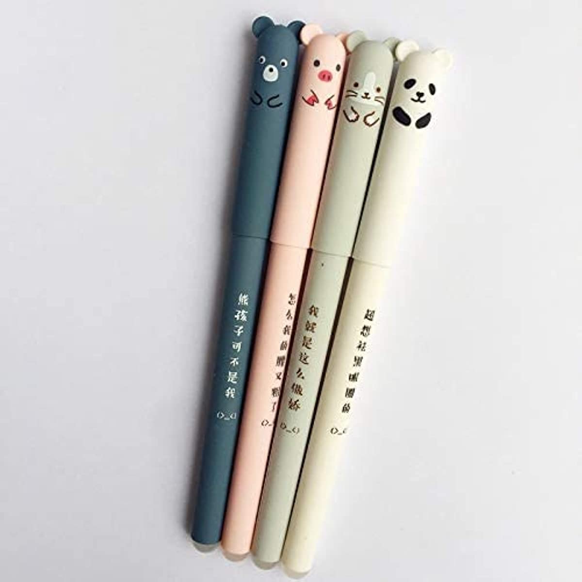 Cute Girly Gel Pen,4 Pcs 0.35mm Blue Ink Gel Pen,Kawaii Pig Bear Cat Mouse Erasable Gel Pen School Office Supplies Stationery Gift