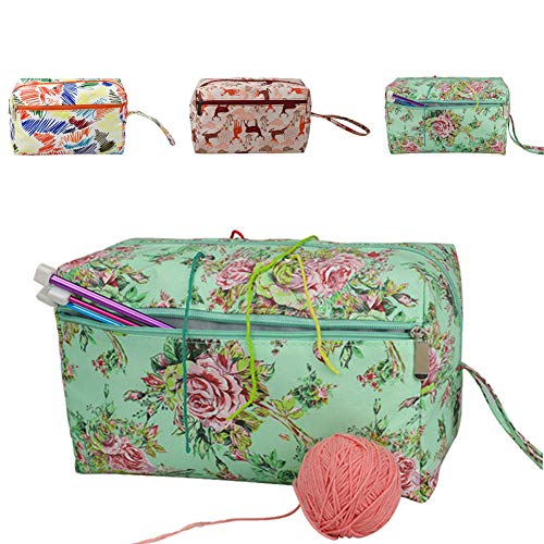 Katech Empty Yarn Bag Portable Knitting Bags Crochet Sewing Accessories Storage Organizer Travel Knitting Tote Bag Wrist Pouch for Holding Yarn Balls, Crochet Hooks and Short Knitting Needles (Brown)