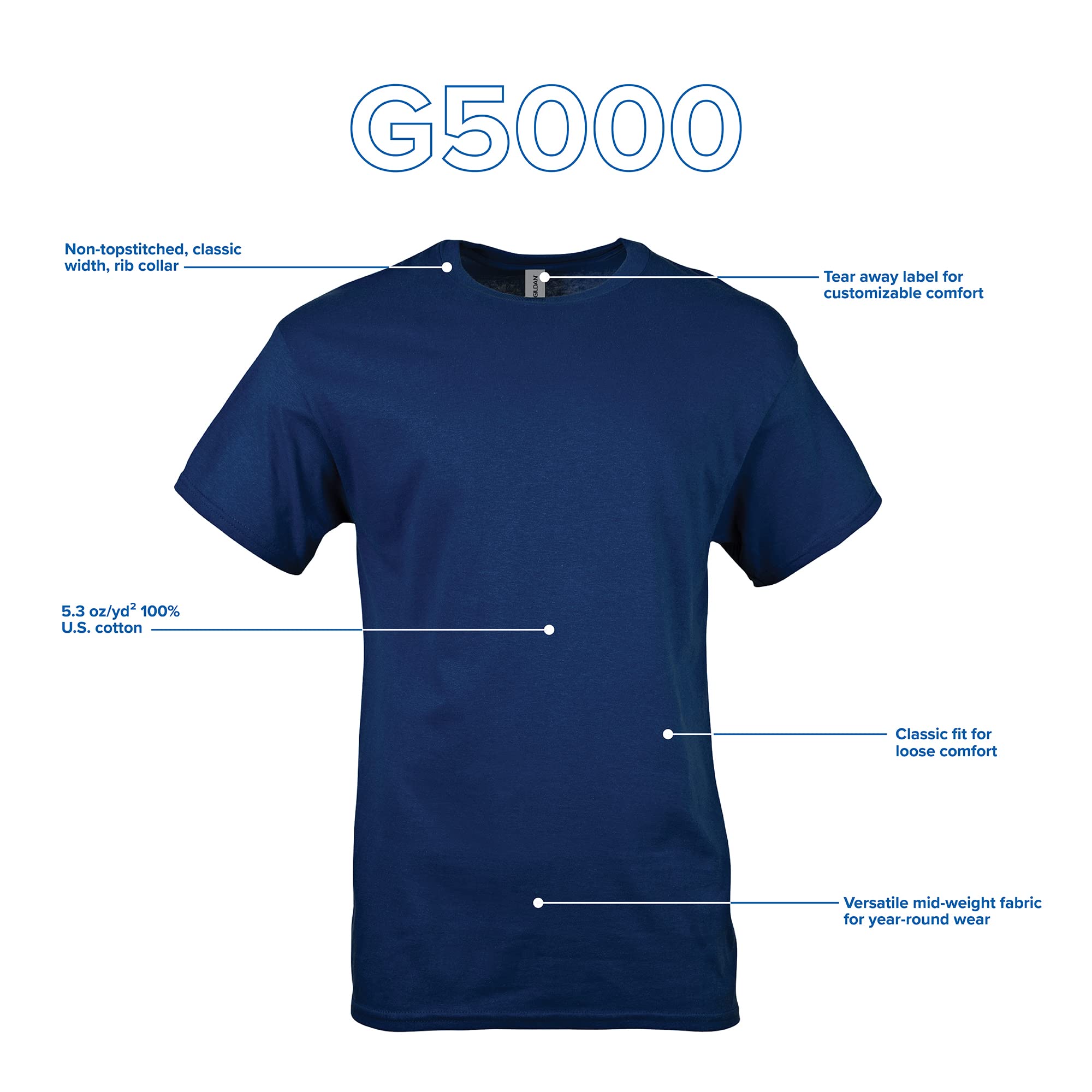 Gildan Heavy Cotton T-Shirt G5000, Navy (10-Pack), X-Large