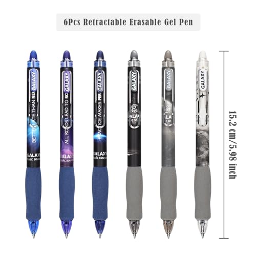 BAYTORY 6Pcs Retractable Erasable Gel Pens, Black Ink Pen with Eraser Clear, Smooth Writing Comfortable to Use for Note Taking Marking Planner Crossword Puzzles (Black)