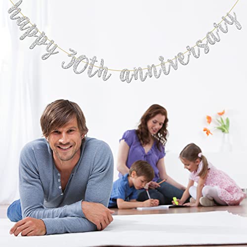 Glitter Silver Happy 30th Anniversary Banner - Thirty Theme Sign - 30th Birthday Banner - 30th Wedding Anniversary Party Bunting Decorations