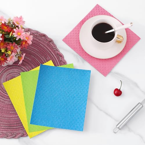 Homaxy Swedish Dishcloths for Kitchen, 6 Pack Reusable and Washable Cellulose Sponge Cloths Dish Towels, Absorbent and No Odor Paper Towels for Dishes & Counters, Assorted