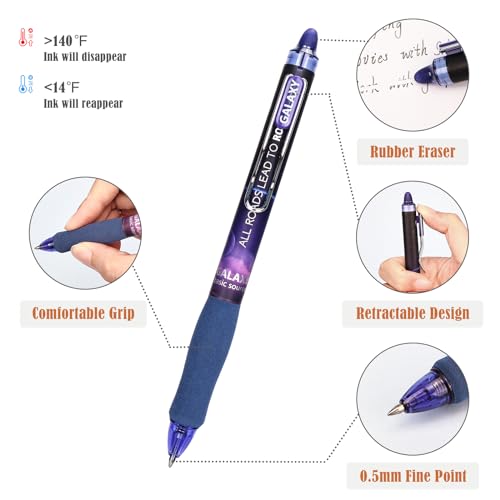 BAYTORY 6Pcs Retractable Erasable Gel Pens, Black Ink Pen with Eraser Clear, Smooth Writing Comfortable to Use for Note Taking Marking Planner Crossword Puzzles (Black)