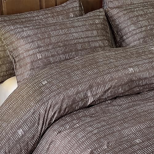 NSNLGSGC Mocha Brown Boho Duvet Cover King, Vintage Chocolate Striped Comforter Cover Set, Coffee Bohemian Bedding Cover Set(3 Pieces, King)