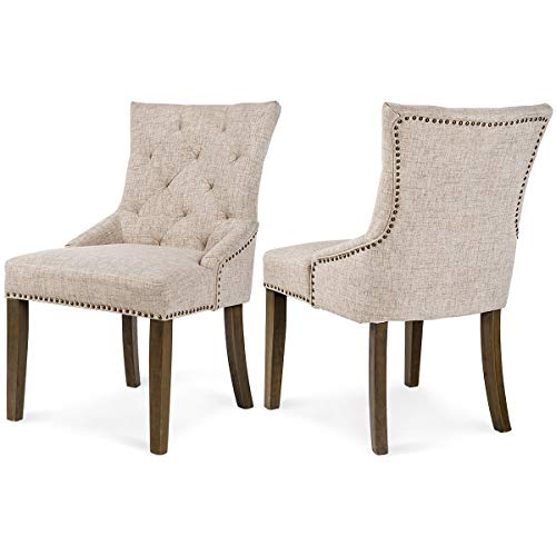 YuiHome Upholstered Dining Leisure Padded Chairs with Armrest and Nailed Trim, (Set of 4),Beige