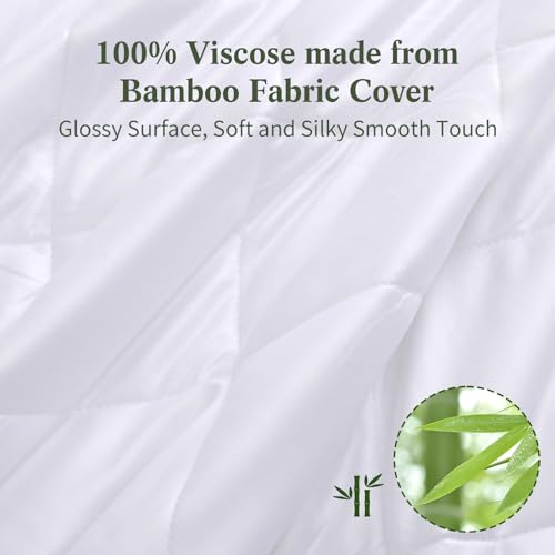LAVANCE 100% Viscose Made from Bamboo Comforter Queen Size Lightweight Silky Down Alternative Duvet Insert All Season Soft Comforter - White, 90x90 Inches