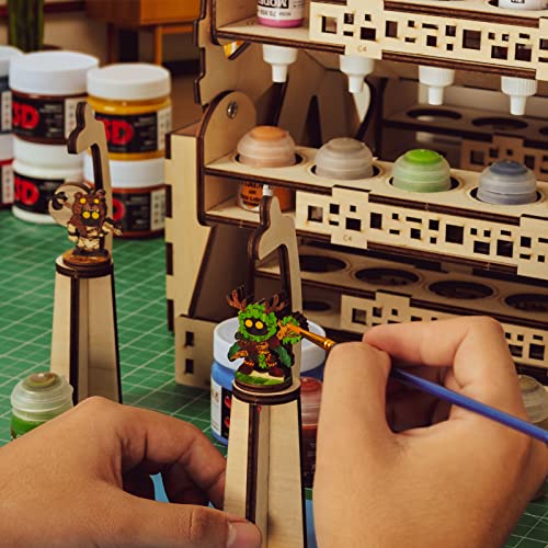 Rotating Carousel Paint Storage Rack Holds 48 Citadel/Vallejo/Army Painter Botlles Wooden Hobby & Craft Painting Station Organizer Caddy for D&D, Warhammer, Tabletop RPG Miniature, Model and Terrain