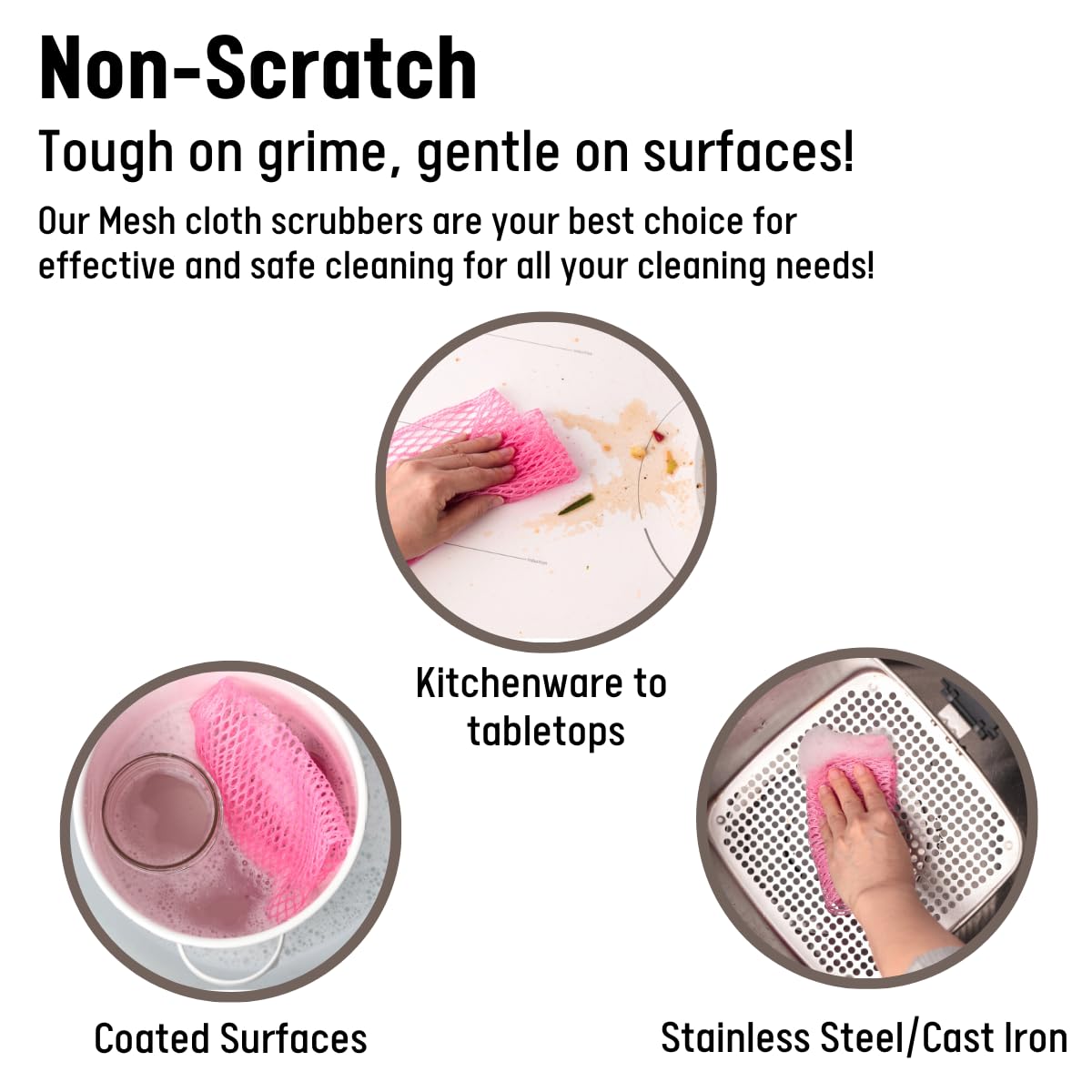 UNHA's Dish Scrubber Cloth - Mesh Dishwashing Scouring Pad for Kitchen - Non-Abrasive, Non-Absorbent, Quick Dry, Odorless Polyester Scrubbing Dish Net Cloths - 10 Pack