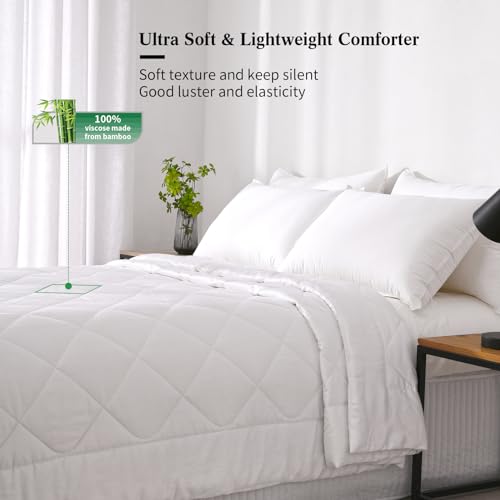 LAVANCE 100% Viscose Made from Bamboo Comforter Queen Size Lightweight Silky Down Alternative Duvet Insert All Season Soft Comforter - White, 90x90 Inches
