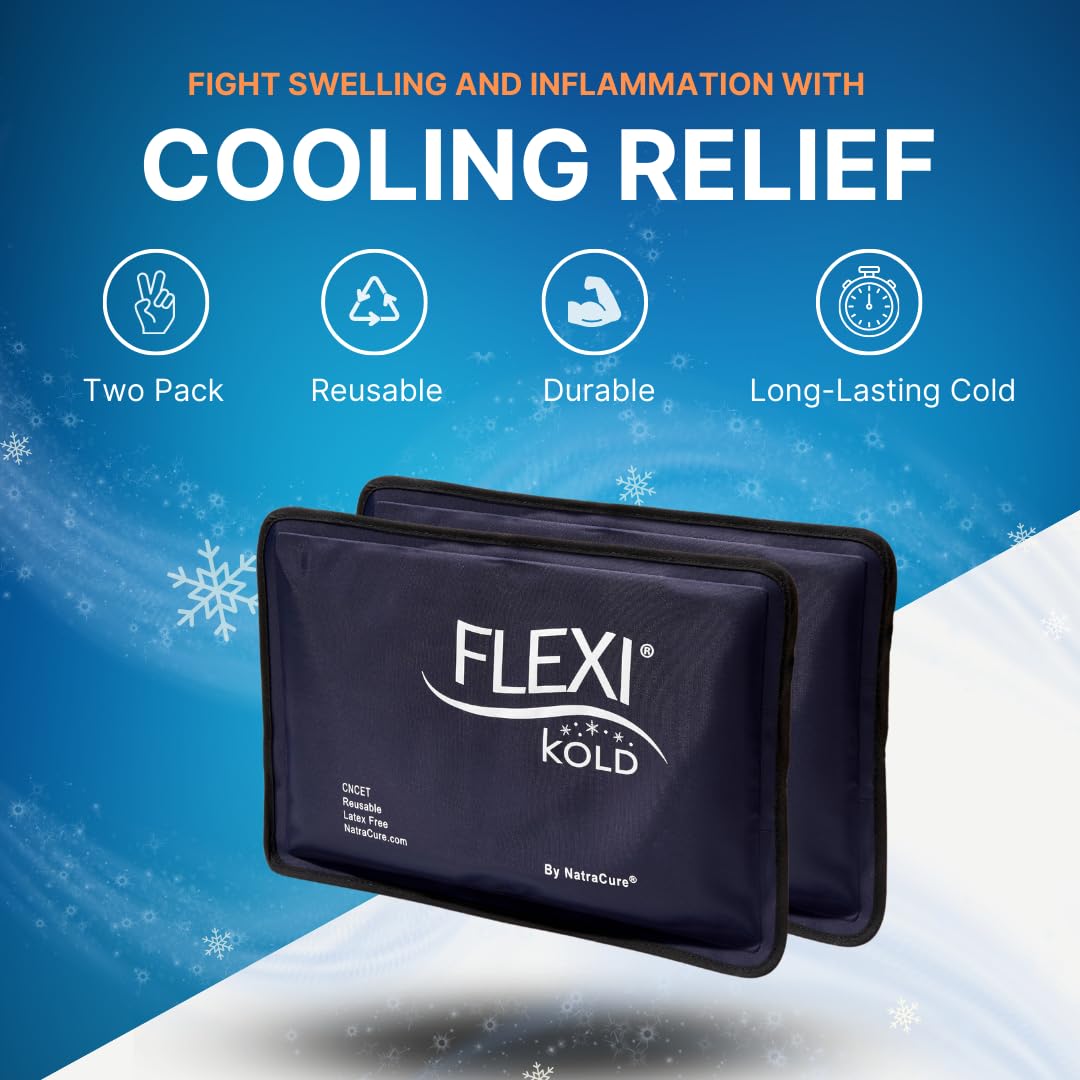 2 FlexiKold Gel Ice Packs - Ice Packs for Injuries Reusable, Back Pain Relief, Knee Ice Pack Wrap, After Surgery, Ice Pack for Knee - 6303-COLD-2PK by NatraCure - Medium - 7.5” x 11.5” – 2PK