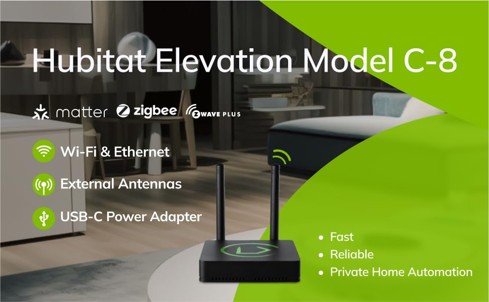 Hubitat Elevation Home Automation Hub (Model C-8) Compatible with Alexa, Apple HomeKit, Google Home, Zigbee, Z-Wave, Aqara