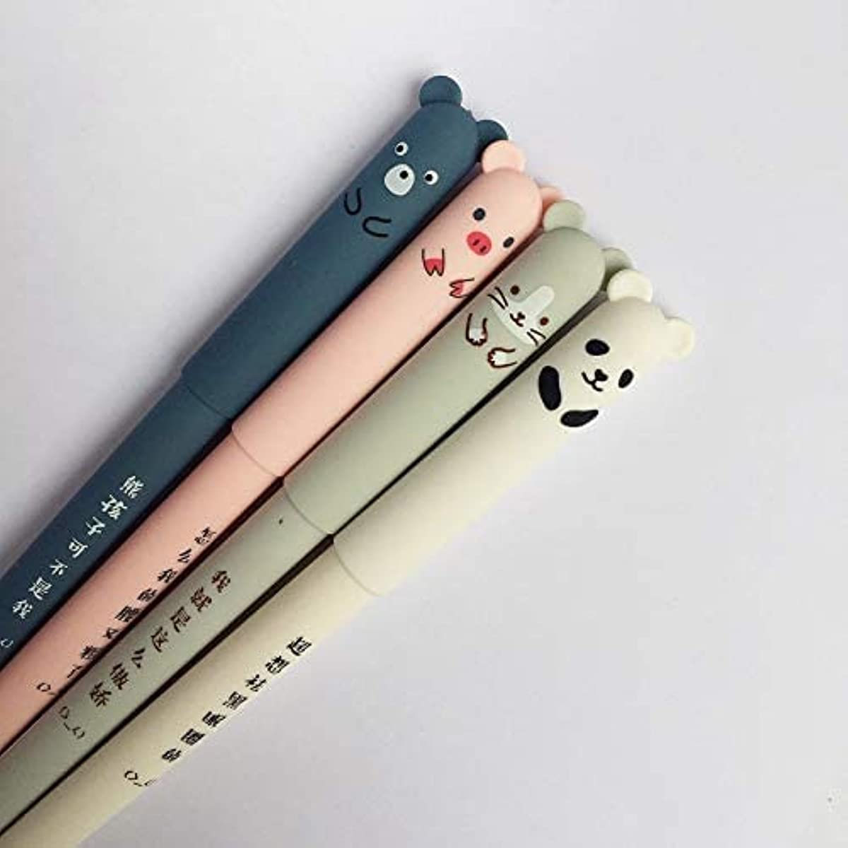 Cute Girly Gel Pen,4 Pcs 0.35mm Blue Ink Gel Pen,Kawaii Pig Bear Cat Mouse Erasable Gel Pen School Office Supplies Stationery Gift
