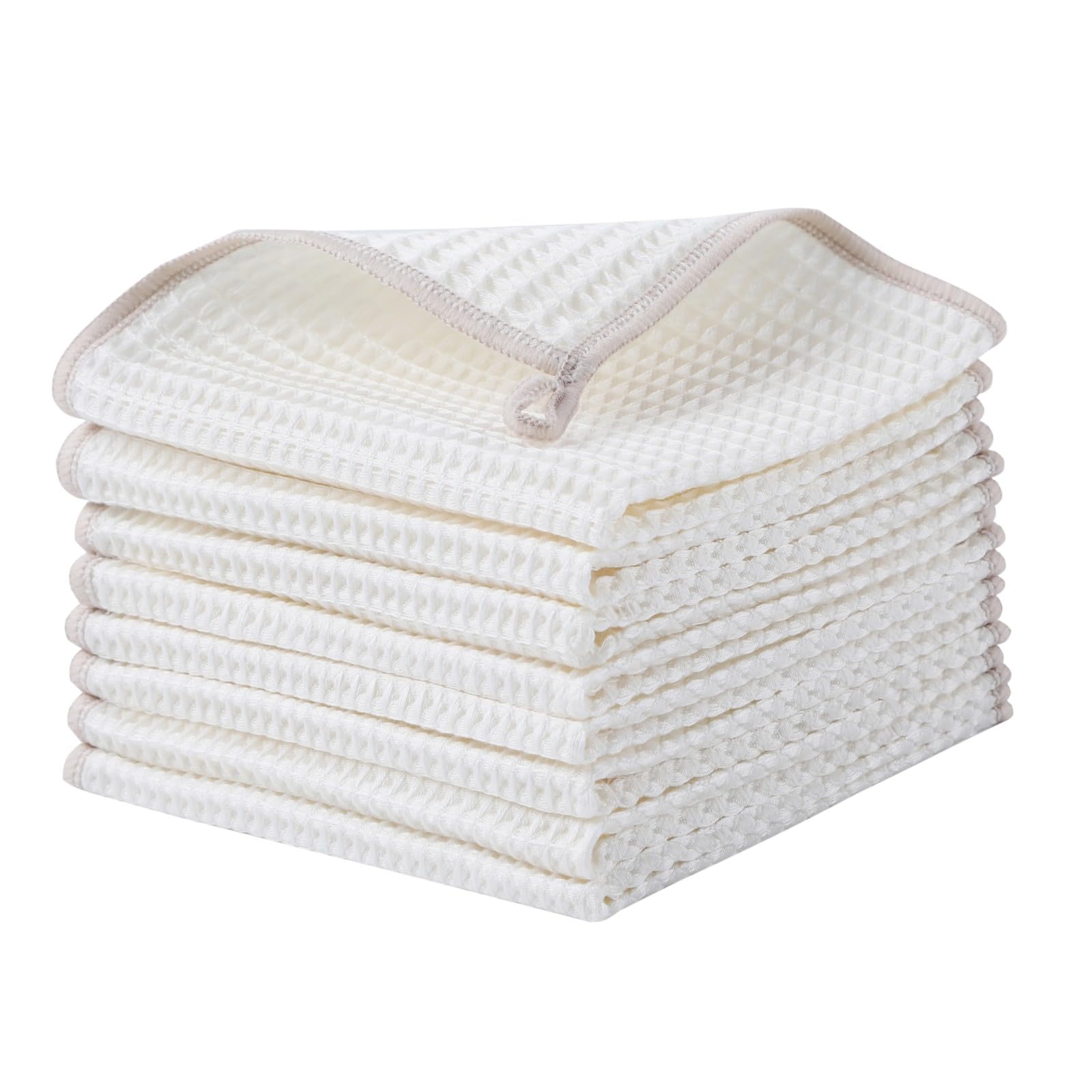 Oeleky Kitchen Dish Cloth Pack of 8, Strong Absorbent Dish Rags for Washing Dishes, Waffle Weave Cleaning Cloths Quick Drying (12x12 Inches, Brown)