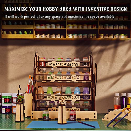 Rotating Carousel Paint Storage Rack Holds 48 Citadel/Vallejo/Army Painter Botlles Wooden Hobby & Craft Painting Station Organizer Caddy for D&D, Warhammer, Tabletop RPG Miniature, Model and Terrain