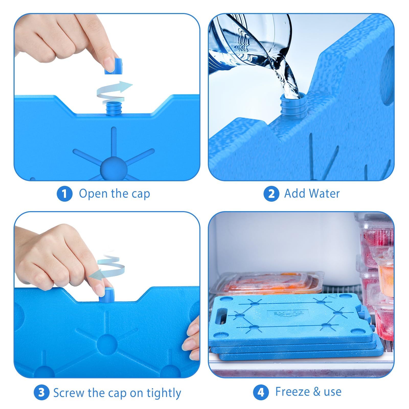 OUTXE Large Ice Packs for Coolers 3-Pack 9.5 * 13 Inch Slim Space Saving Reusable Long Lasting Cold Freezer Packs for Coolers Keep Food Fresh