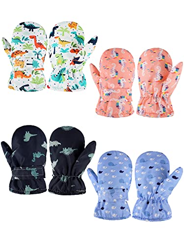 4 Pairs Kids Ski Mittens Gloves Waterproof Warm Snow Winter Mittens Gloves for Girls Boys Baby Toddlers Outdoor Activities (2-3T)