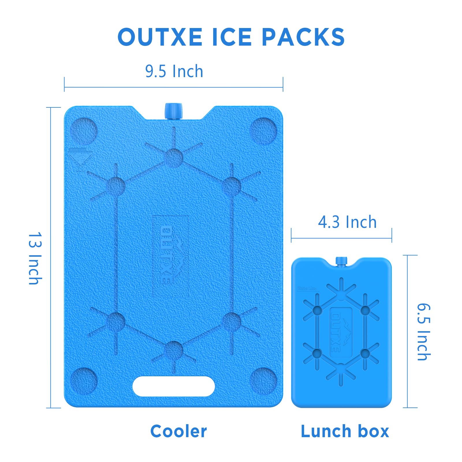 OUTXE Large Ice Packs for Coolers 3-Pack 9.5 * 13 Inch Slim Space Saving Reusable Long Lasting Cold Freezer Packs for Coolers Keep Food Fresh