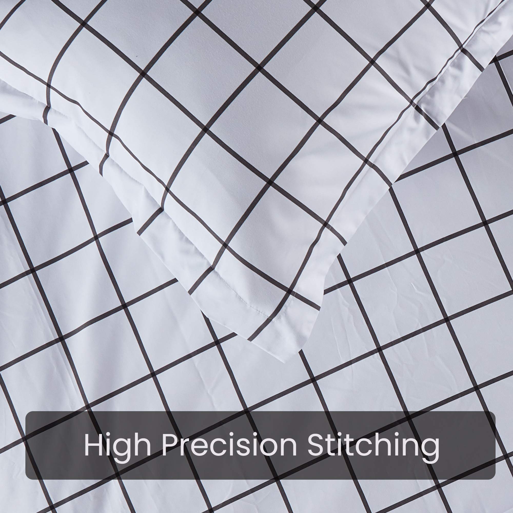 SLEEP ZONE Bedding Duvet Cover Sets Printed Grey Grid Pattern 120gsm Ultra Soft Zipper Closure Corner Ties, Grey Grid on White, King (104 x 90 inch | 2 Pillow Shams)
