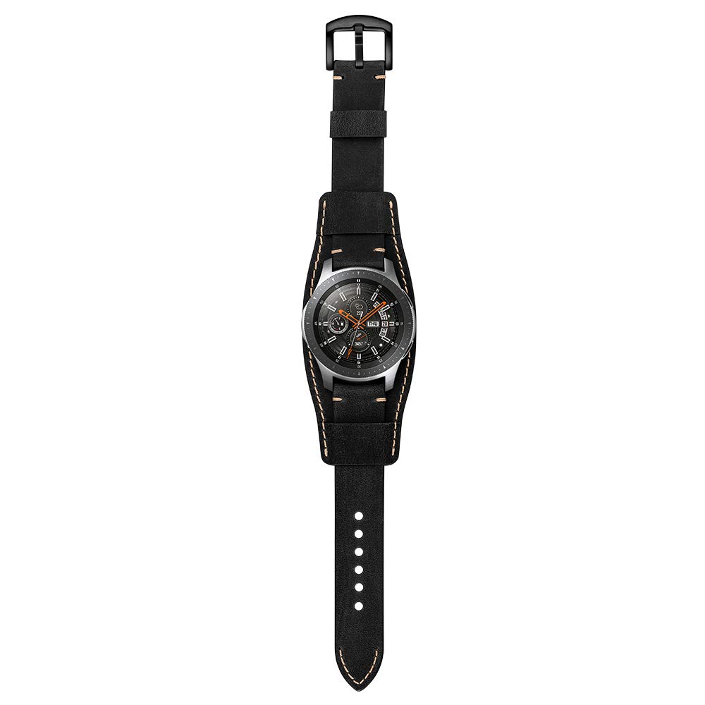 Balerion Cuff Genuine Leather Watch band,Compatible with Samsung Galaxy Watch 3 45mm, Galaxy Watch 46mm,Gear S3,Fossil Q Explorist,other Standard 22mm Lug Width Watch,Black