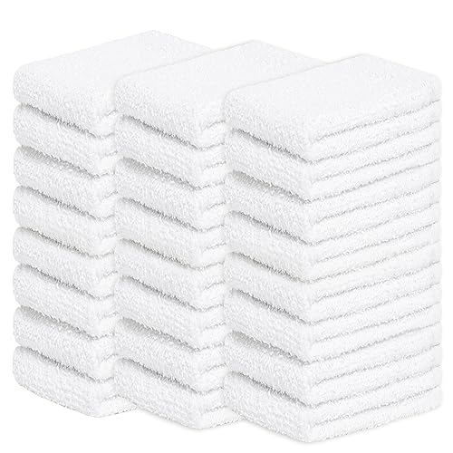 Looperry White Terry Cloth Rags (24 Pack) Commercial Grade 13x13 Lint Free Dish Cloth Multipurpose Cleaning Rags for Housekeeping, Car Wash. Absorbent & Reusable Bar Mop Towels for Kitchen Cotton