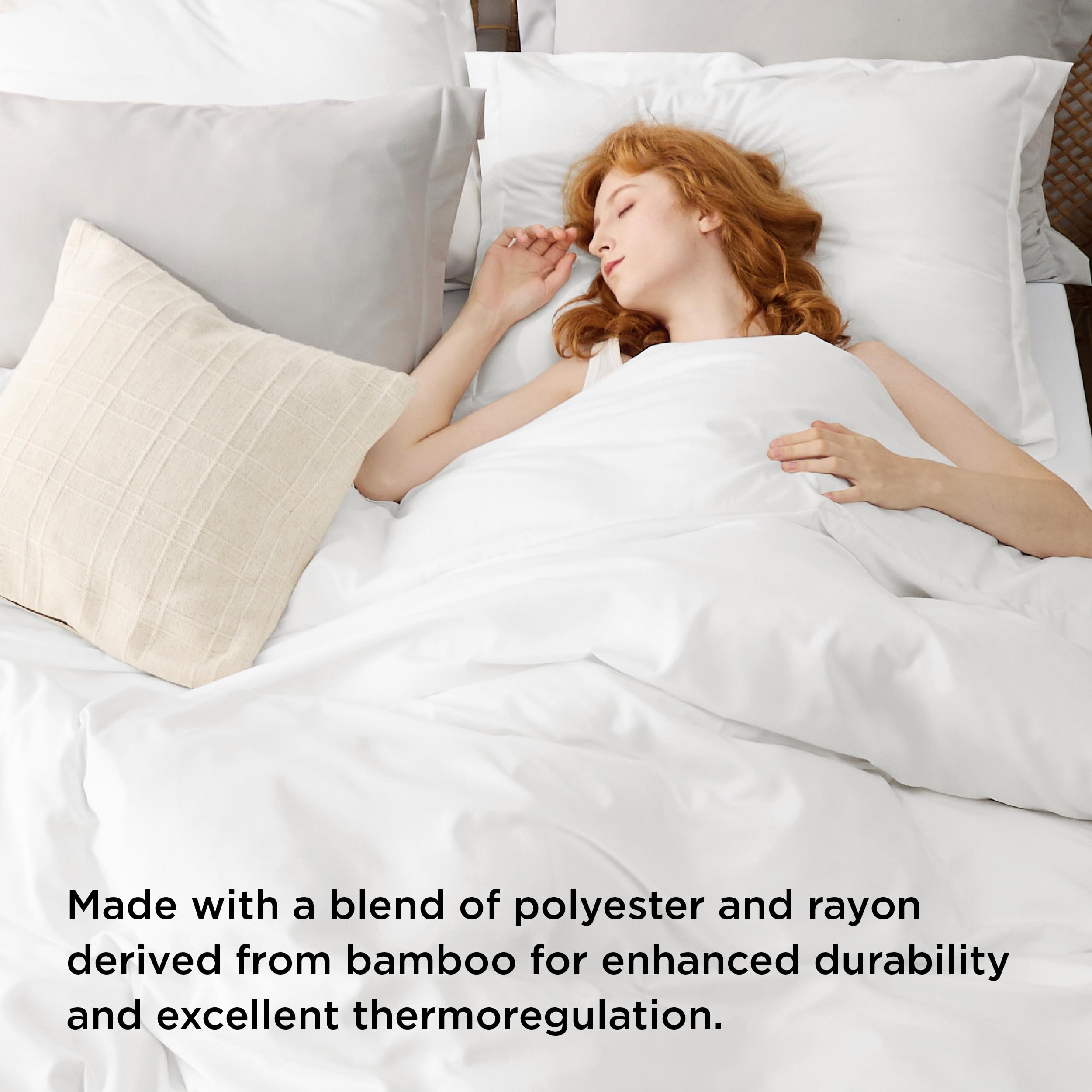 Bedsure White Duvet Cover Queen Size - Polyester & Rayon Derived from Bamboo Cooling Duvet Cover Set (90" x 90"), 3 Pieces with 2 Pillow Shams, Comforter Not Included