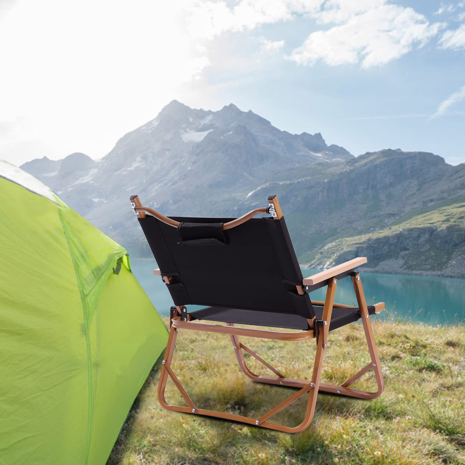 BANLICALI Camping Chairs, Folding Camping Chair, Portable Outdoor Folding Chair for Camping, Traveling, Barbecuing, Picnics Black Load 120kg/264.55lbs