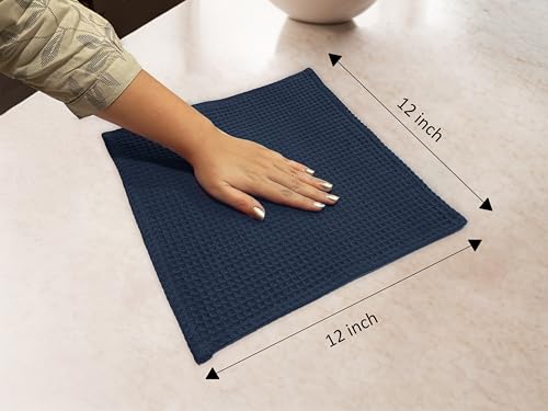 Encasa Dish Towels Cotton 12x12 in Highly Absorbent and Quick-Drying, Use Once and Wash Cleaning, Ultra-Soft Multipurpose Kitchen Dish Cloths | Pack of 12 | Navy