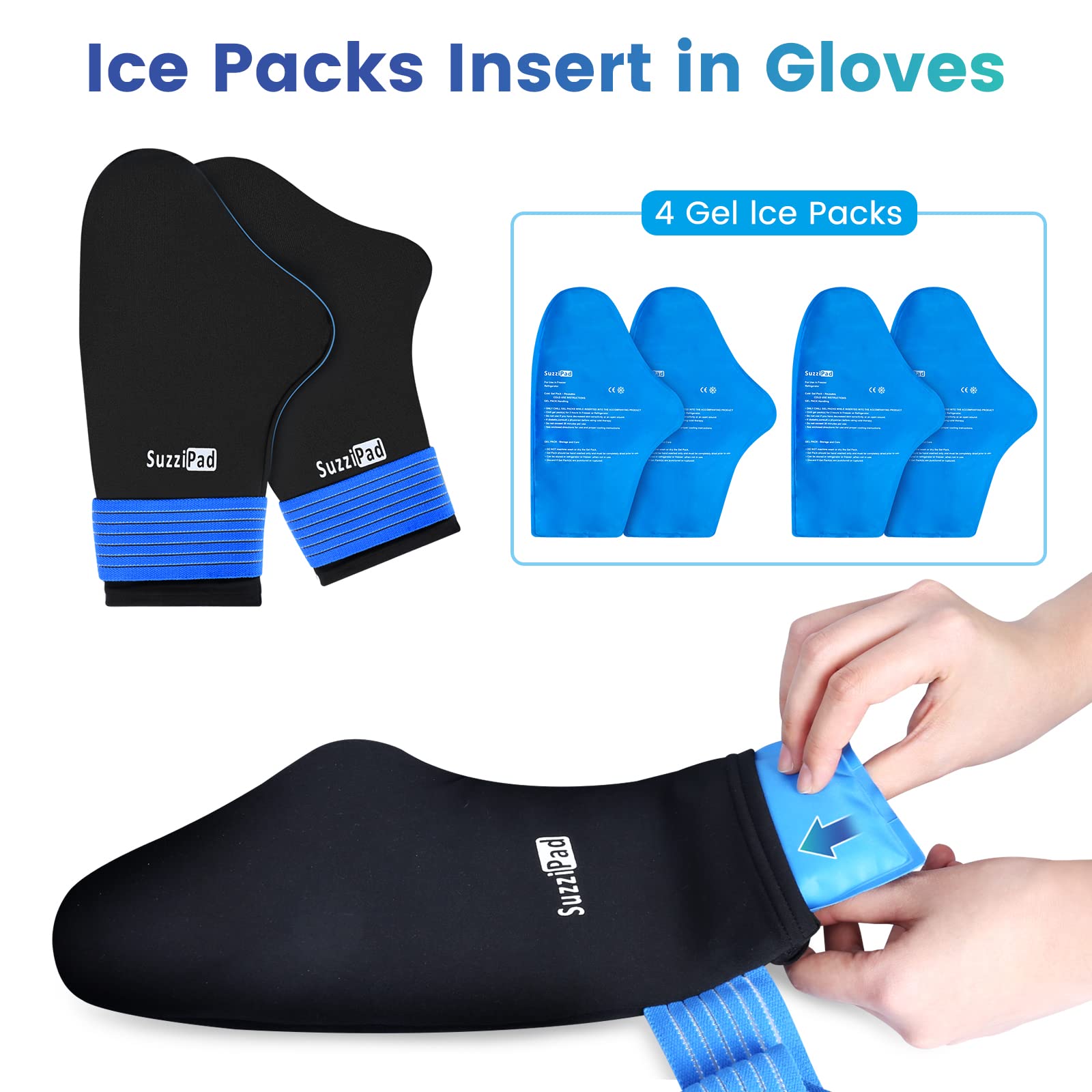 SuzziPad Replacement Ice Gel Packs for Cold Therapy Gloves and Socks(10-Piece Set), S/M