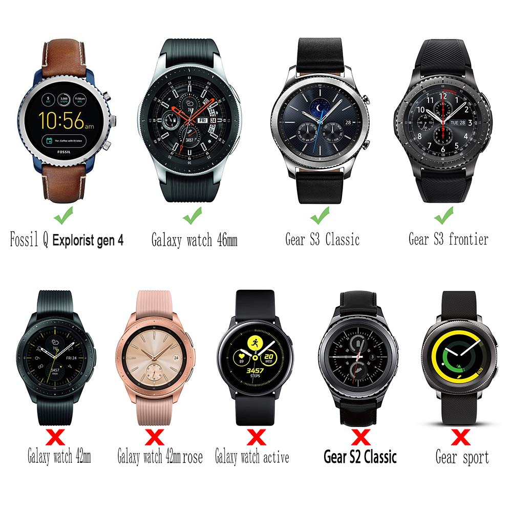 Balerion Cuff Genuine Leather Watch band,Compatible with Samsung Galaxy Watch 3 45mm, Galaxy Watch 46mm,Gear S3,Fossil Q Explorist,other Standard 22mm Lug Width Watch,Black