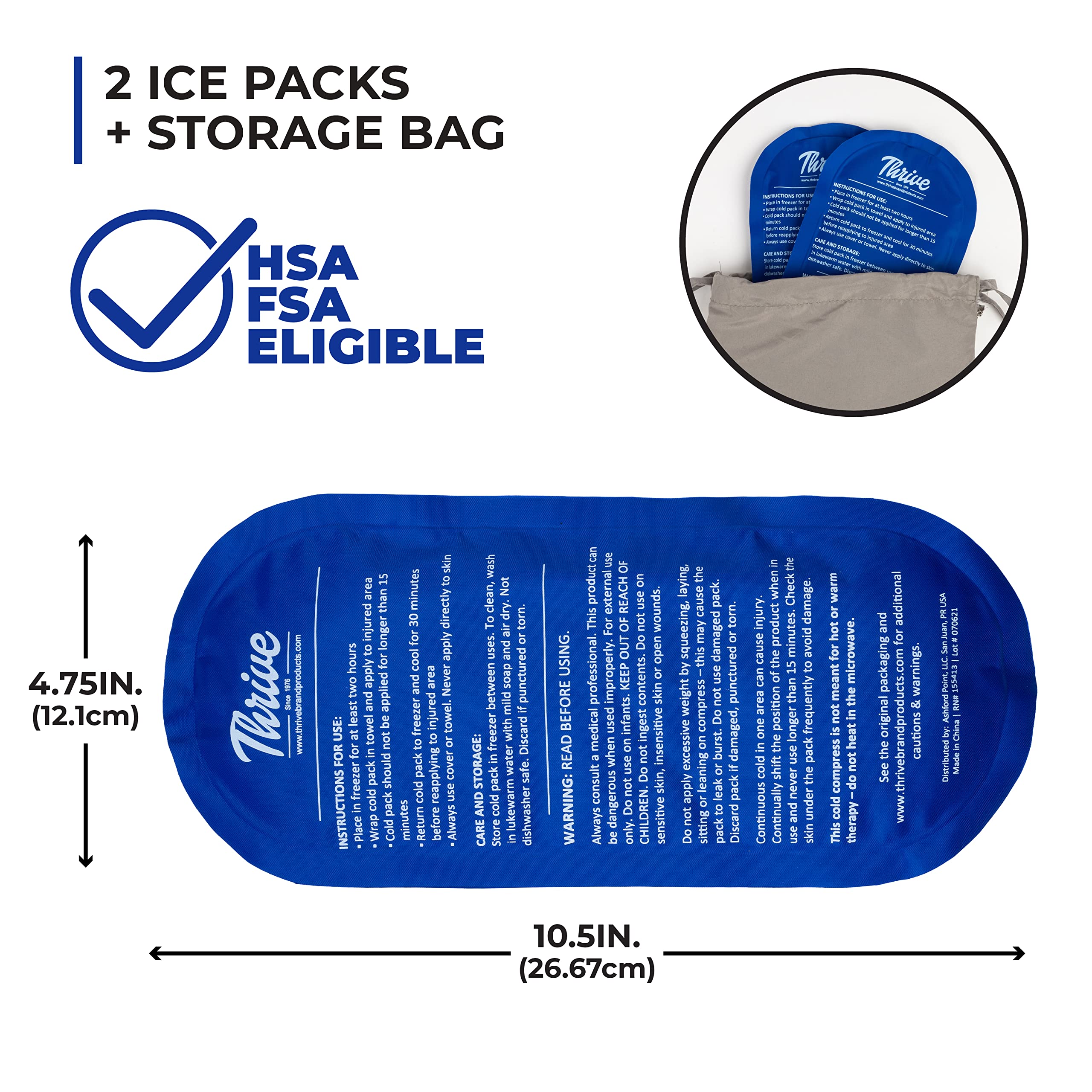 Thrive Reusable Gel Ice Packs for Injuries, Set of 2 β FSA HSA Approved Cold Compress for Knee, Shoulder, Ankle, Wrist, Neck, and Back Pain Relief β Soft & Flexible - Ice Pack