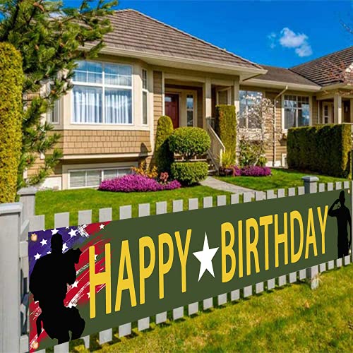 Gz party American Flag Military Theme Happy Birthday Banner,Patriotic Military Theme Birthday Backdrop Banner for US ArmyNavyAIR ForceMarine CorpsPoliceman Birthday Decoration