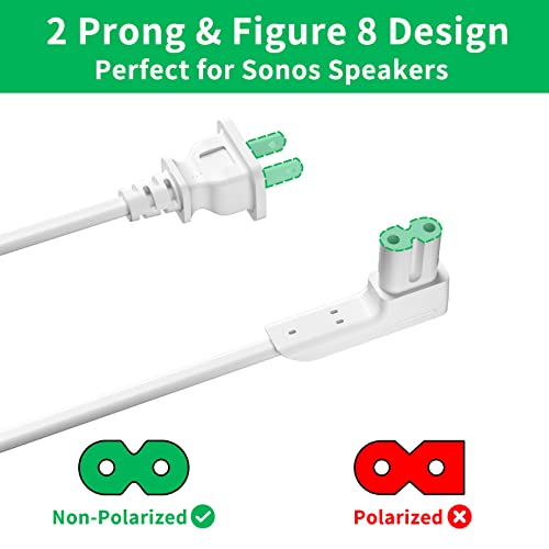 3-Foot Power Cord Extension Compatible with Sonos One, One SL and Play 1 Speakers Power Cable Replacement AC Power Cord - Power Supply Cable - White