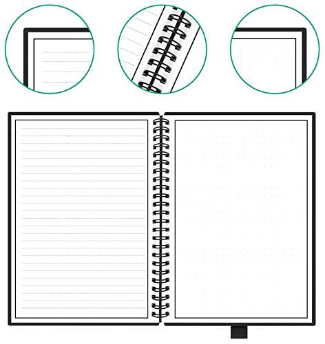 GOTTOWOW Reusable Smart Erasable Notebook, Heat Wet Erase, Waterproof, Wire bound Notebook, Spiral Notebook, Wide Ruled Paper, Blank Paper, Erasable Pen, Cloud Storage, 62 Pages, A5 (black 1)