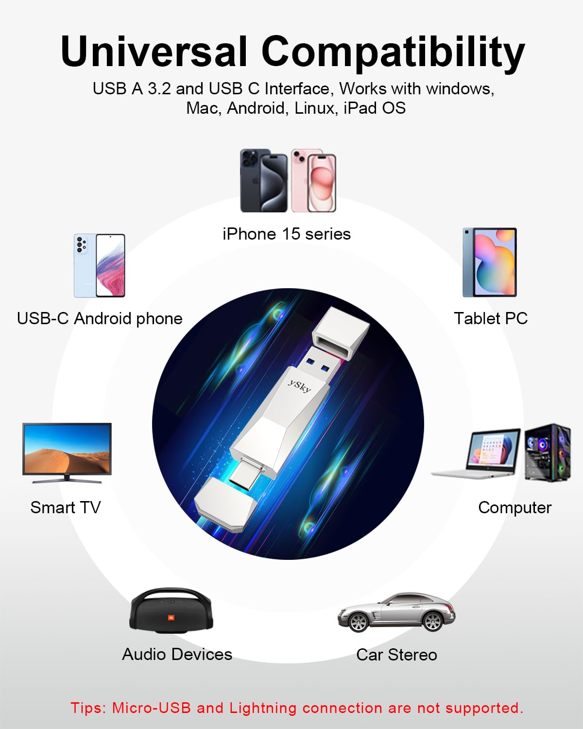 ySky 1TB USB 3.2 SSD Solid State Flash Drive,500MB/s High Speed USB C+ USB A 3.2 Gen2 USB Thumb Drive,2in1 USB C Drive Stick for USB-C iPad/Android Phone,Laptop,Mac,Tablet with Keychain Leather case