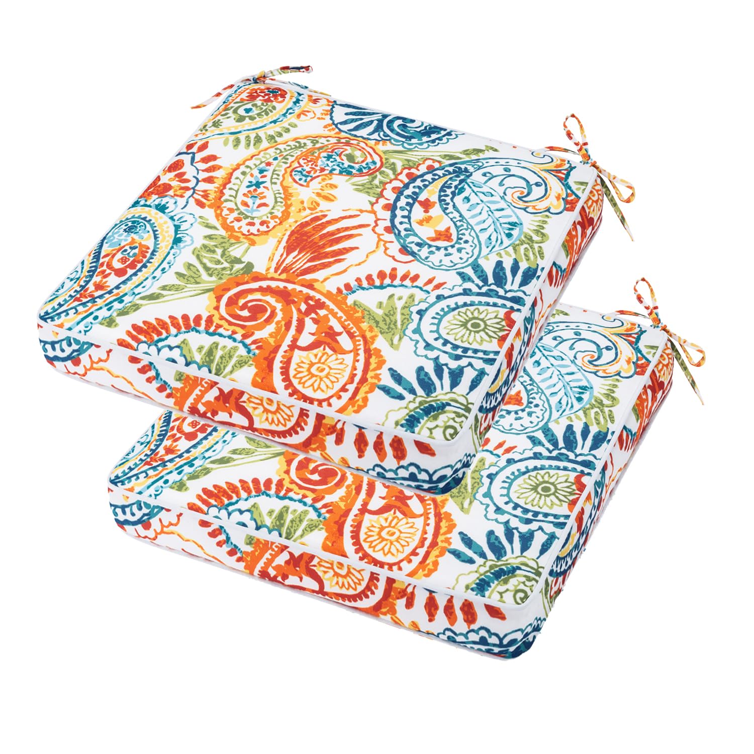 JMKaixin Patio Chair Cushions 19 x 19 Inch Waterproof Outdoor Seat Cushions for Patio Furniture Garden Sofa Couch Chair Pads with Adjustable Straps, Set of 2