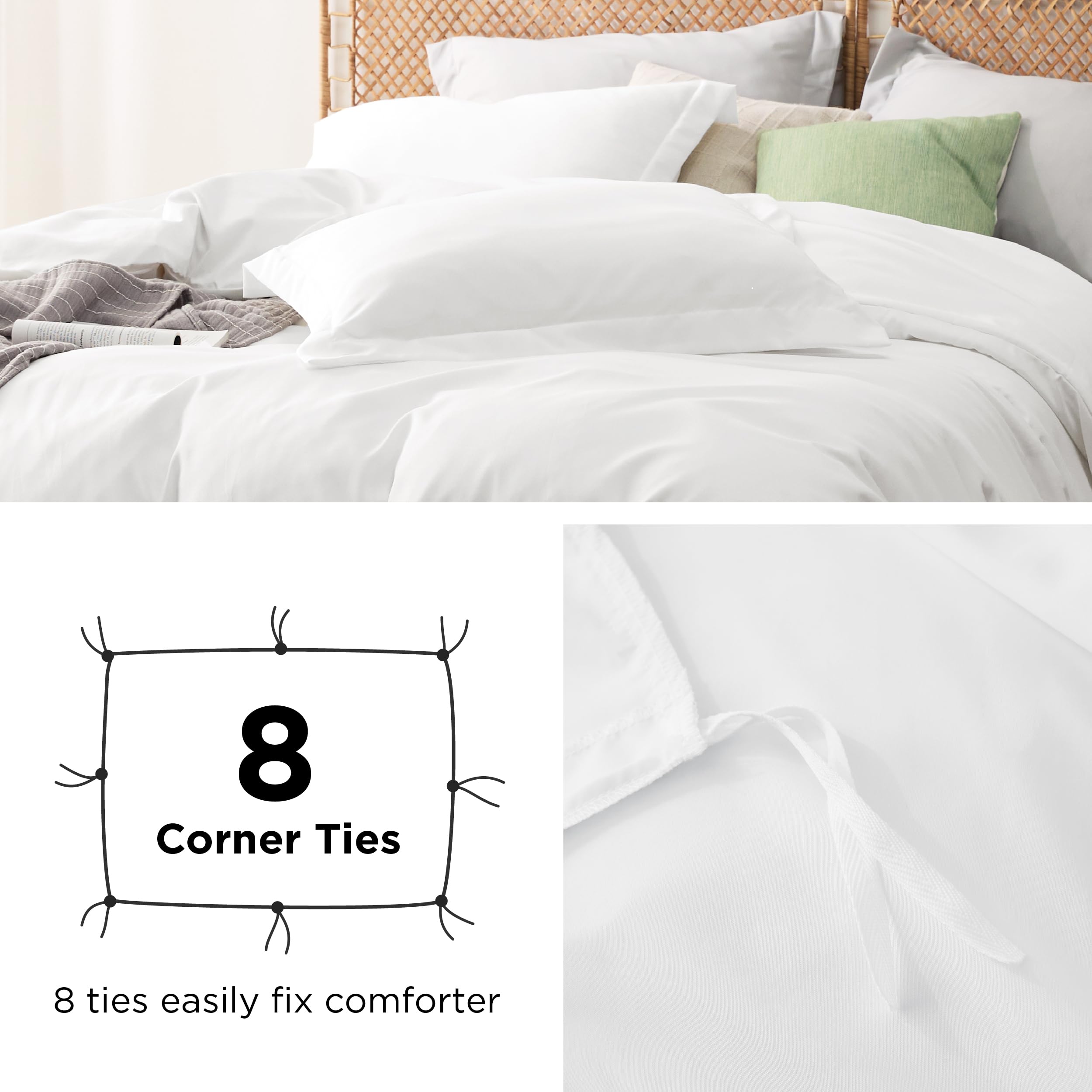 Bedsure White Duvet Cover Queen Size - Polyester & Rayon Derived from Bamboo Cooling Duvet Cover Set (90" x 90"), 3 Pieces with 2 Pillow Shams, Comforter Not Included