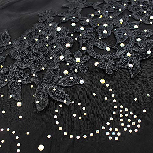 Suillty Women One Piece Muslim Hijab Lace Applique Long Turban Islamic Full Head Scarf Shawls with Rhinestone (Black)