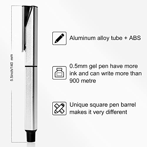 WELLDO Ballpoint Pen Black Square Gel Pens Metal Barrel with Anti-skid Clip, Fine Point 0.5mm EDC Pocket Pen for Office School Writing Studying