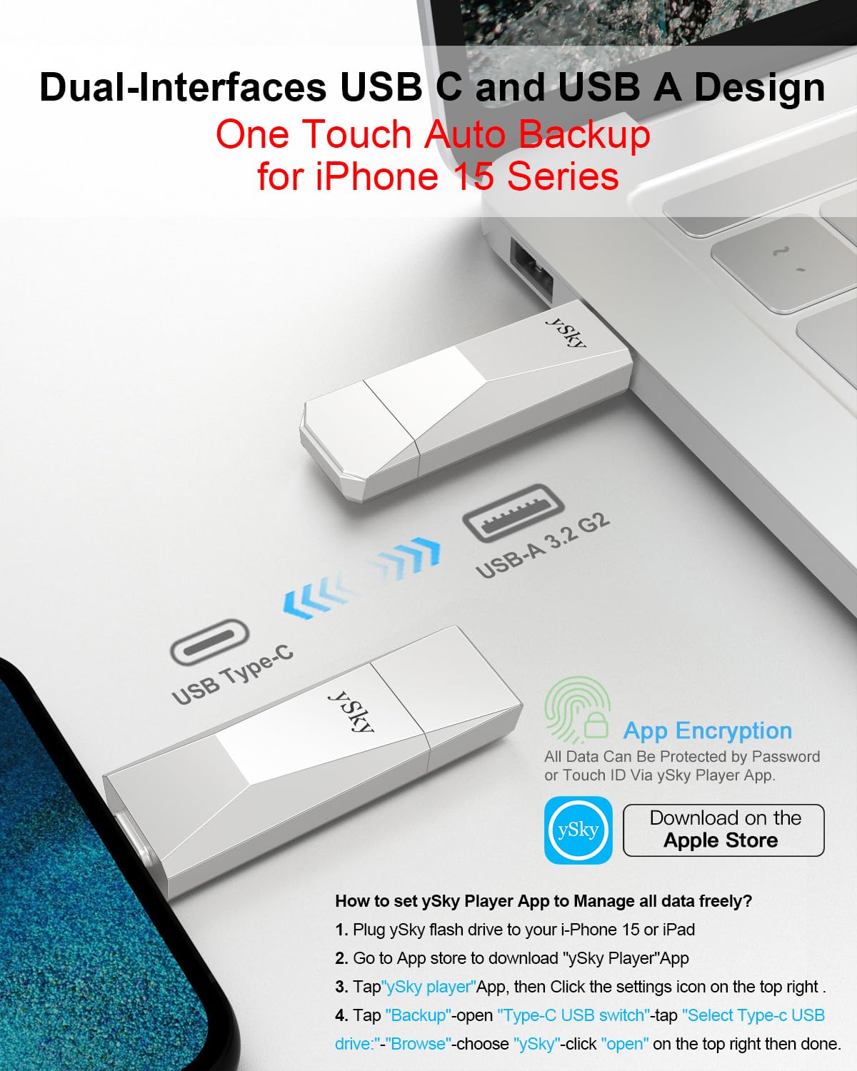 ySky 1TB USB 3.2 SSD Solid State Flash Drive,500MB/s High Speed USB C+ USB A 3.2 Gen2 USB Thumb Drive,2in1 USB C Drive Stick for USB-C iPad/Android Phone,Laptop,Mac,Tablet with Keychain Leather case