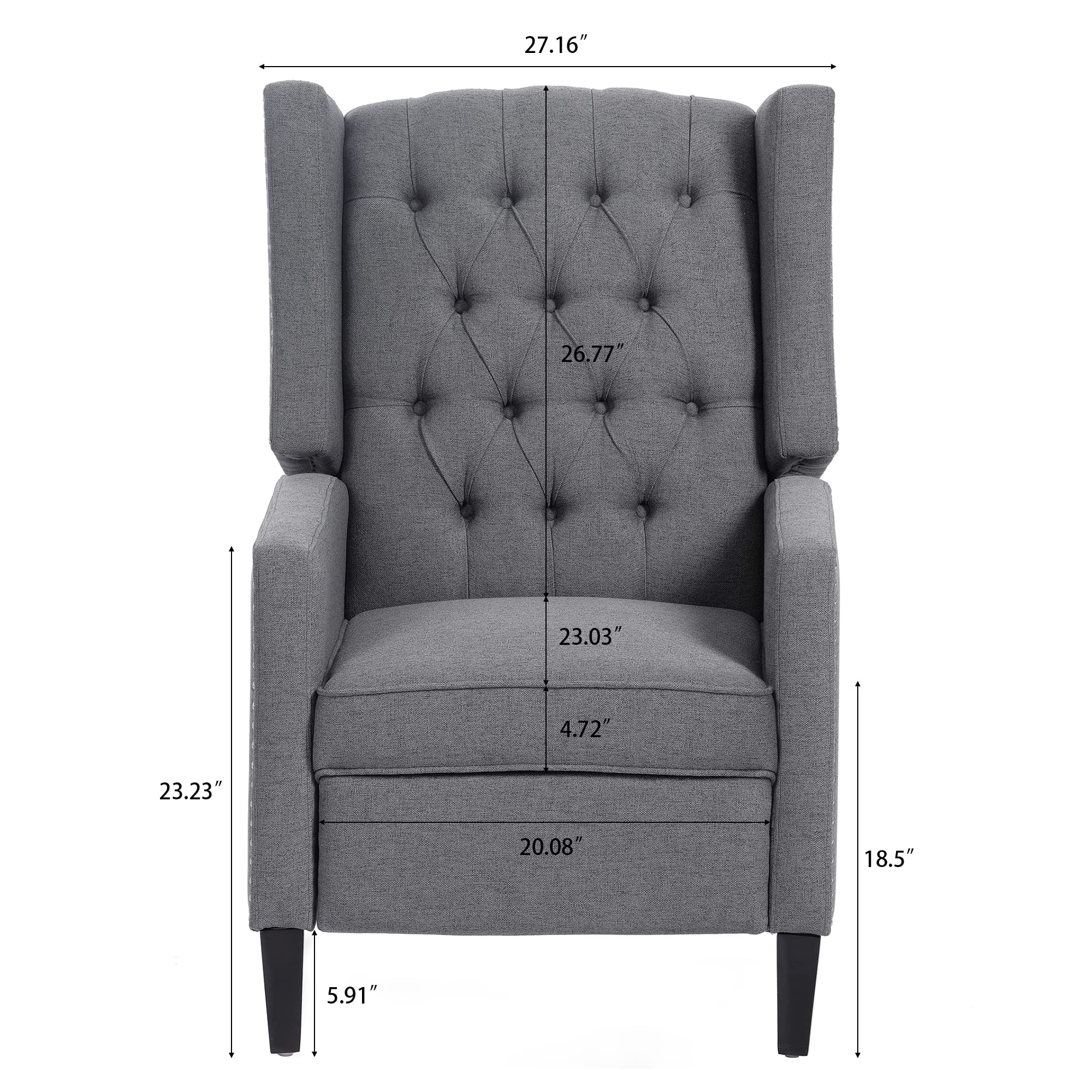Pushback Recliner Chair,Comfy Wingback Recliner Sofa Chair with Adjustable Backrest,Tufted Fabric Accent Armchair with Vintage Rivets Trim for Living Room Office Home Theater (Gray-New)