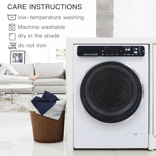 Airensky Kitchen Essentials Dish Towels 6-Piece Value Set - Waffle Design, Reusable Cleaning Cloths, Soft, Ultra-Absorbent, Nonstick Oil and Quick Drying - 12x12 Inches (3 Navy, 3 Gray)