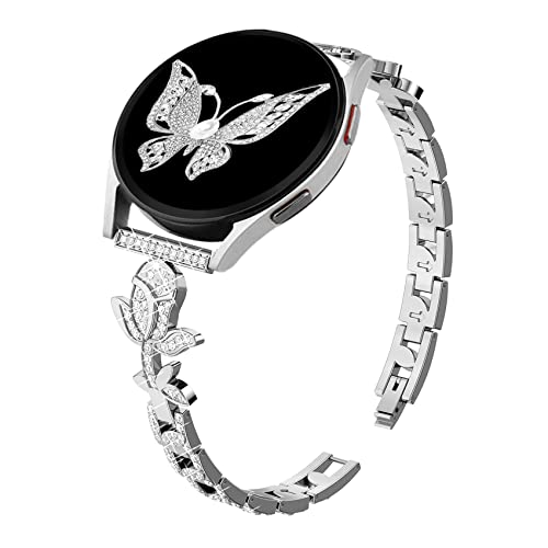 20mm Bling Rose Band for Samsung Galaxy Watch 4 40mm 44mm, Watch 5 40mm 44mm, Galaxy Watch 4 Classic 42mm 46mm, Active 2 40mm 44mm, Watch 3 41mm Adjustable Band Women Bracelet Wristband, Silver
