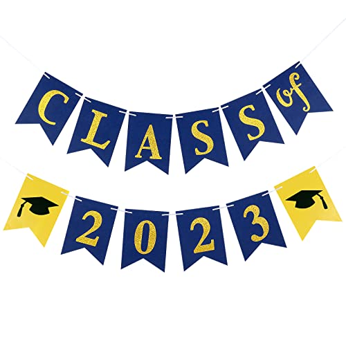 Class of 2023 Banner Blue and Gold Graduation Banner Class of 2023 Sign,Graduation 2023 Banner Class of 2023 Graduation Decorations for Blue and Gold Graduation Party Decorations 2023