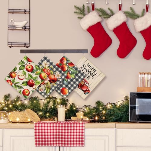 Sunnyray 24 Pcs Swedish Kitchen Dish Cloths Kitchen Towels Reusable Sponge Cleaning Cloths Wipes Absorbent Washable Dish Rags for Bathroom Cleaning(Red and Green,Novelty Style)
