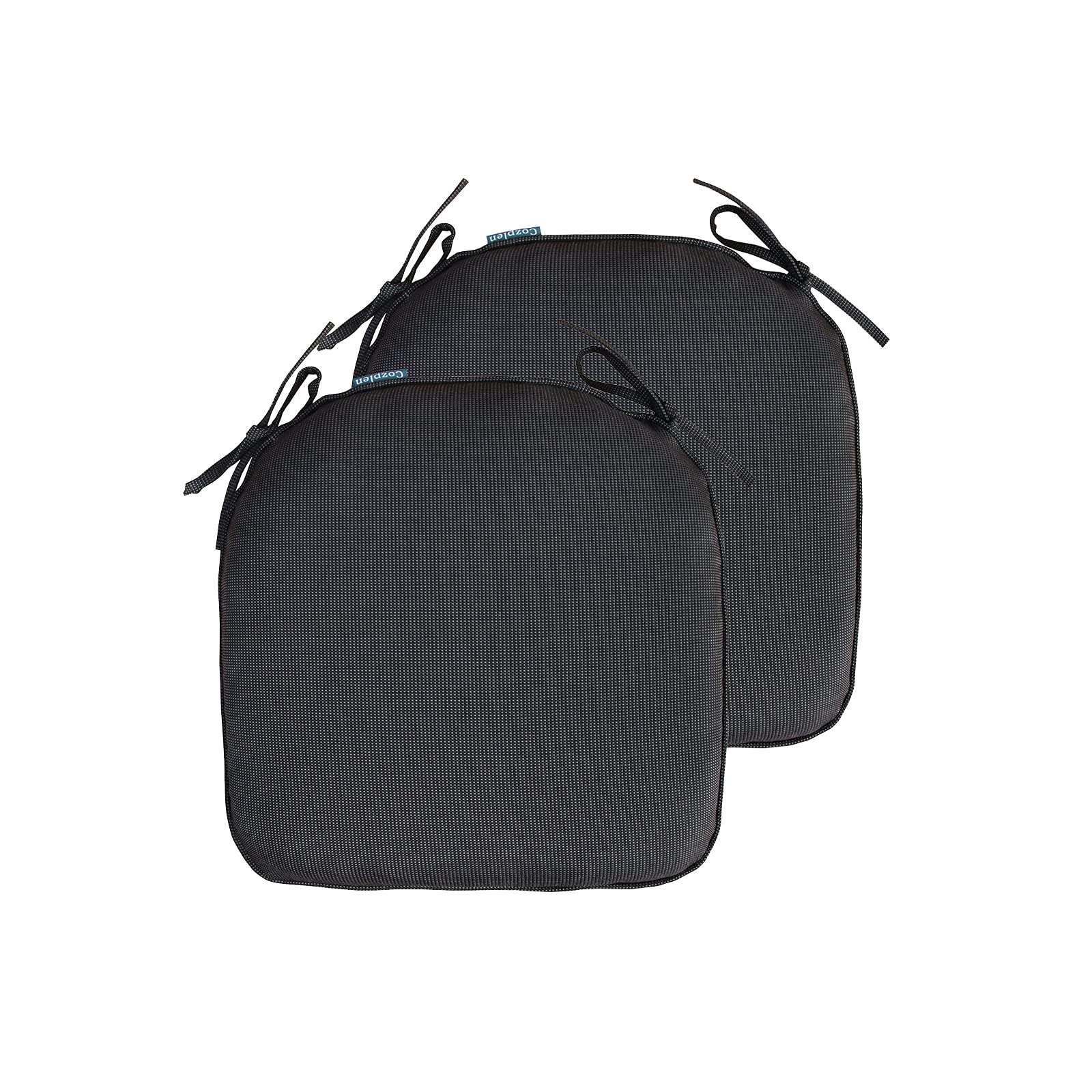 COZPLEN Outdoor Non Slip Chair Pad, Bistro U-Shaped Dining Chair Seat Cushions with Ties, 14x14 inch, Set of 2, (Black)