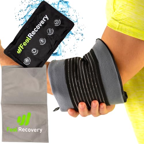 Reusable Gel Ice Packs for Elbow & Arms (12x7 in) - Hot & Cold Compress Wrap for Tennis & Golf Injuries: Tendonitis, Fractured, Pain - Ice Bag Compress with Strap for Elbow Relief
