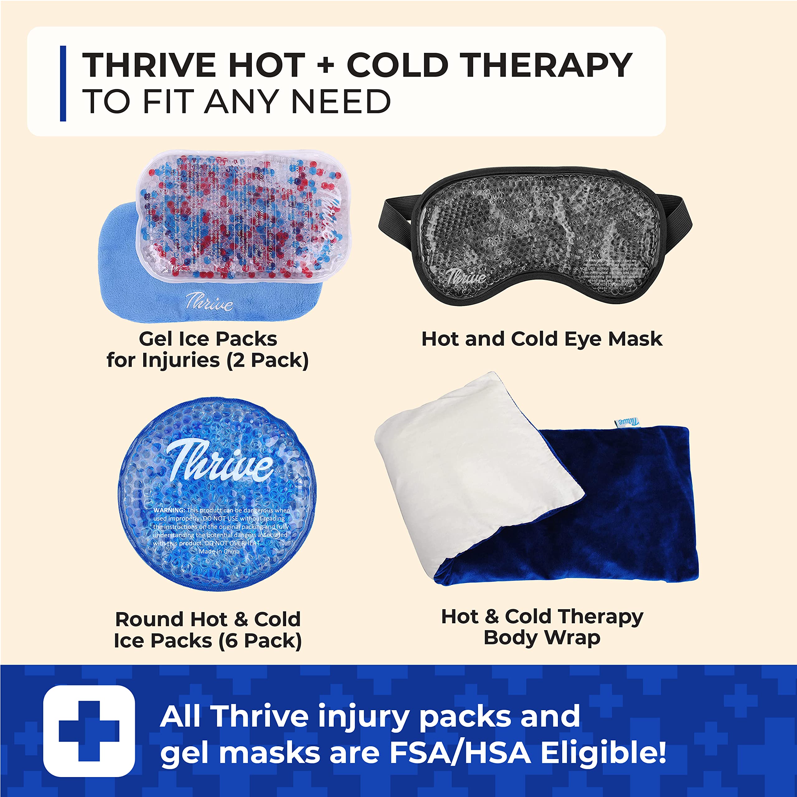Thrive Reusable Gel Ice Packs for Injuries, Set of 2 β FSA HSA Approved Cold Compress for Knee, Shoulder, Ankle, Wrist, Neck, and Back Pain Relief β Soft & Flexible - Ice Pack