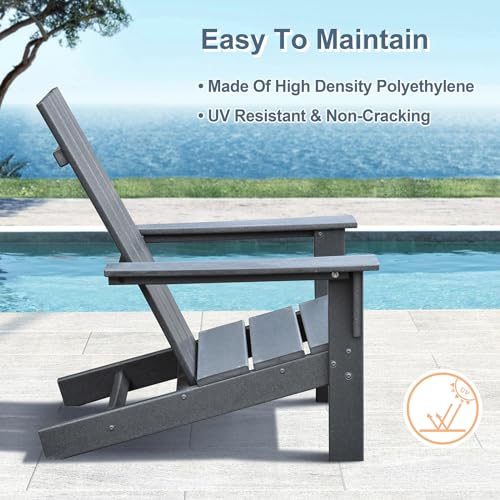 ATR ART TO REAL Adirondack Chair, Weather Resistant Fire Pit Chairs Plastic Outdoor Chairs for Patio Garden, Backyard, Lawn(Grey)