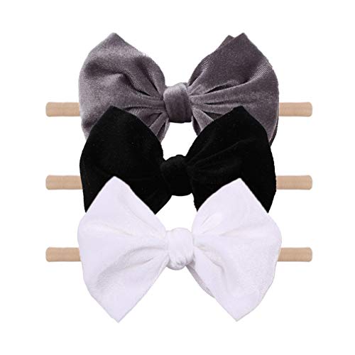 YanJie Baby Leopard Velvet Bow Headbands - 3 Pack Cotton Nylon Headband Baby Photography Hair Bow (4.5 black-velvet)