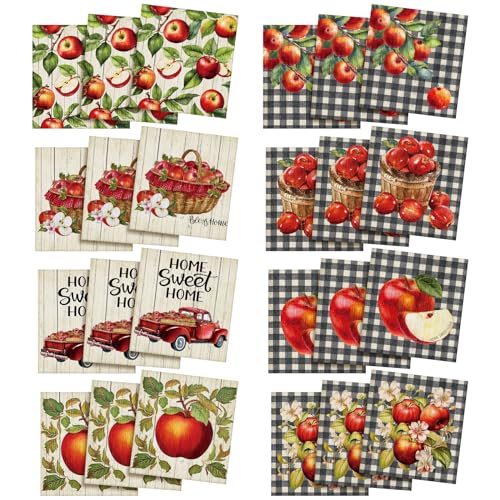 Sunnyray 24 Pcs Swedish Kitchen Dish Cloths Kitchen Towels Reusable Sponge Cleaning Cloths Wipes Absorbent Washable Dish Rags for Bathroom Cleaning(Red and Green,Novelty Style)